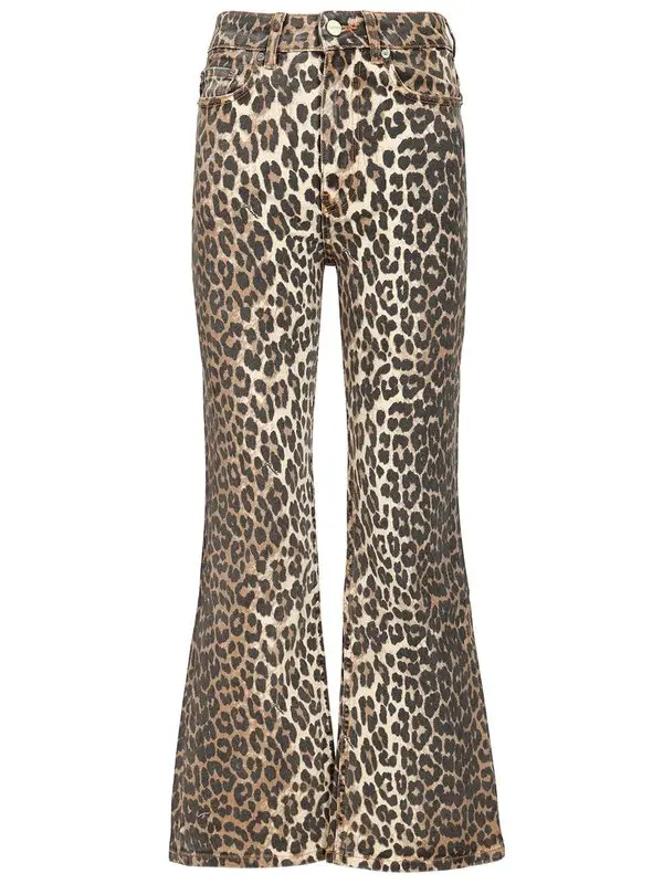 GANNI Cropped Flare Jeans With Animal Print - Multicolor