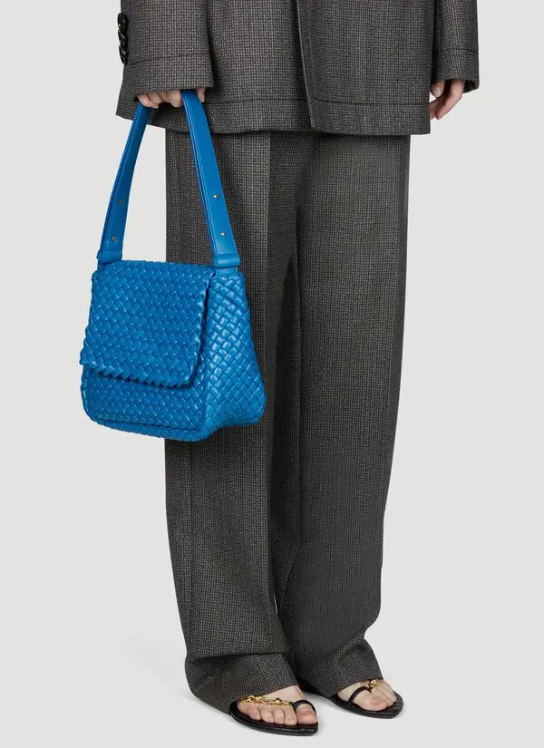 Bottega Veneta Small Cobble Woven Leather Shoulder Bag - Blue