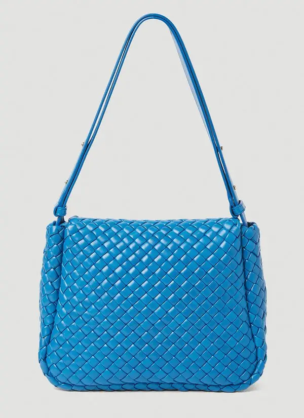 Bottega Veneta Small Cobble Woven Leather Shoulder Bag - Blue