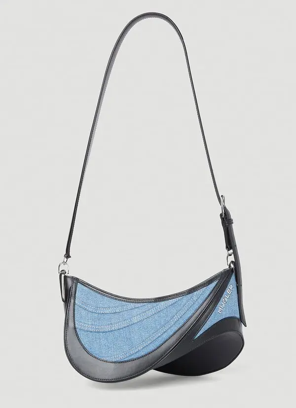 MUGLER Denim Spiral Curve 01 Shoulder Bag - Blue