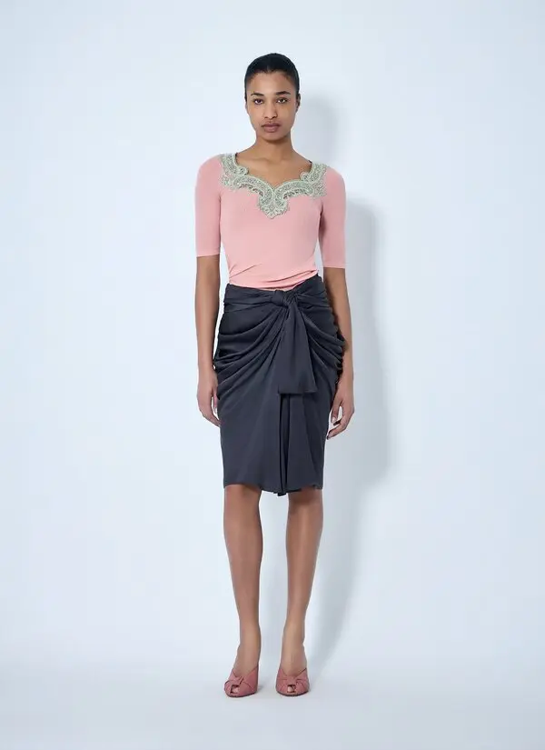 Chloé Draped Knot Detail Silk Skirt - Black