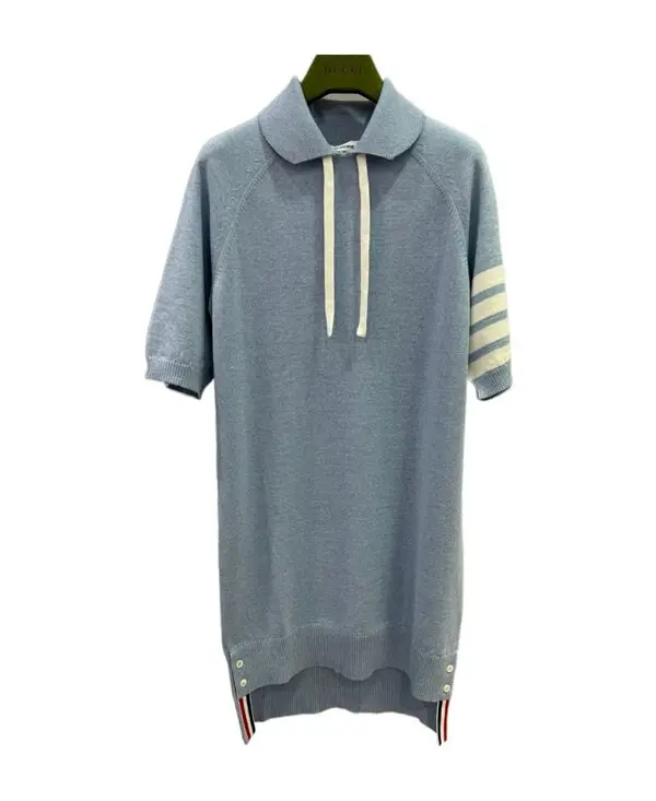 Thom Browne Striped Detail Knitted Short-sleeve Dress With Drawstring And Hood