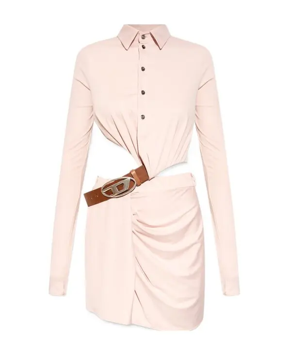DIESEL® Asymmetrical Draped Mini Shirt Dress With Logo Belt