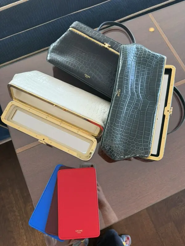 Celine Exotics Trunk Show Rectangle Porosus Crocodile White Cotton - Black