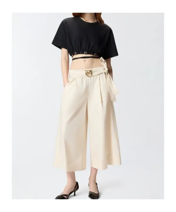 Pinko Lace-up Cropped T-shirt With Elasticized Hem - Black