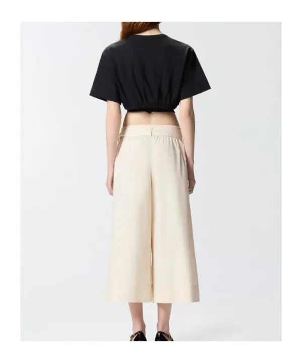 Pinko Lace-up Cropped T-shirt With Elasticized Hem - Black