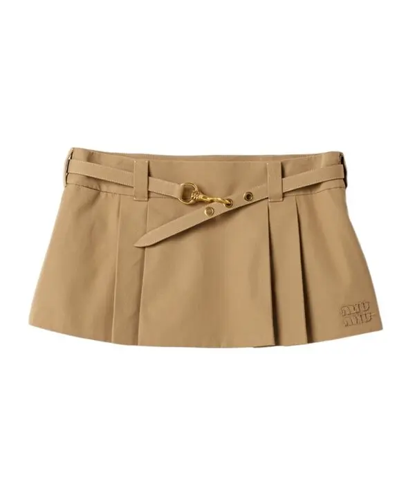 Miu Miu Pleated Poplin Miniskirt With Belt Detail