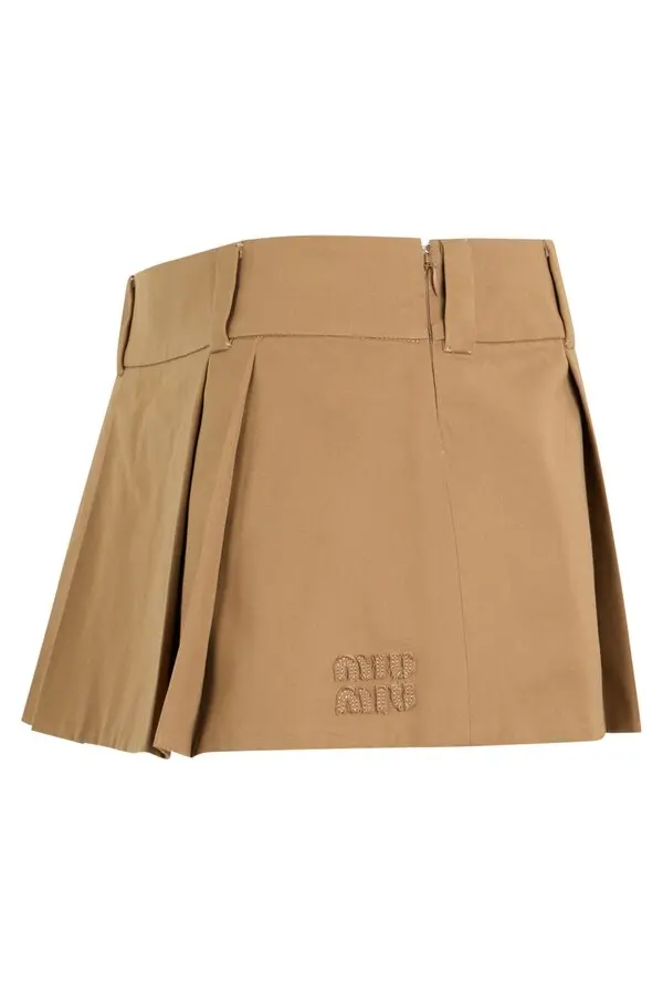 Miu Miu Pleated Poplin Miniskirt With Belt Detail