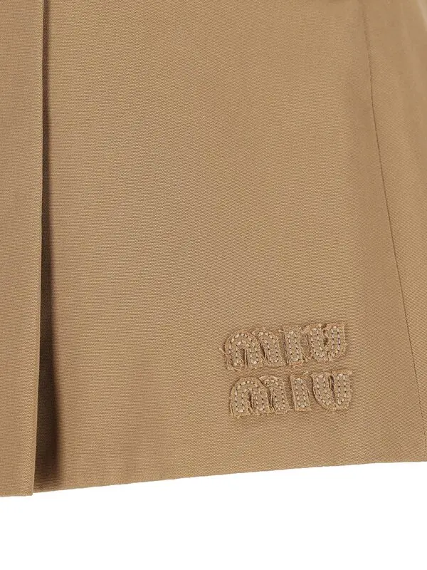 Miu Miu Pleated Poplin Miniskirt With Belt Detail
