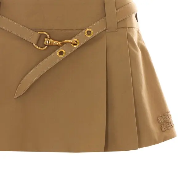 Miu Miu Pleated Poplin Miniskirt With Belt Detail