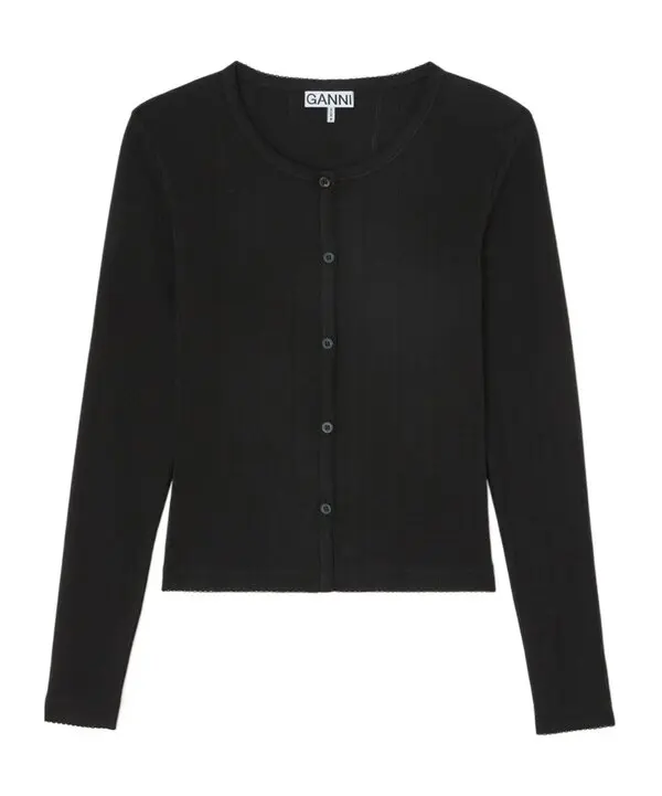 GANNI Pointelle Top - Black