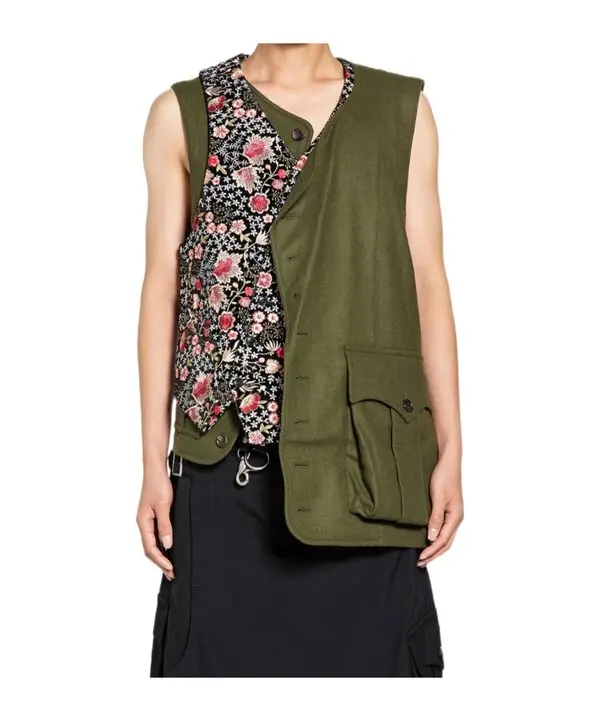 Comme Des Garçons Floral-print Spliced Panelled Cotton Vest - Green