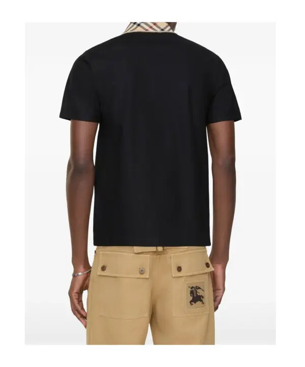 Burberry Check-collared Short Sleeved Polo Shirt - Black