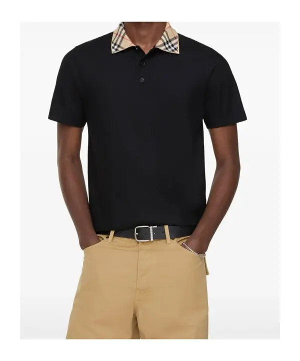 Burberry Check-collared Short Sleeved Polo Shirt - Black