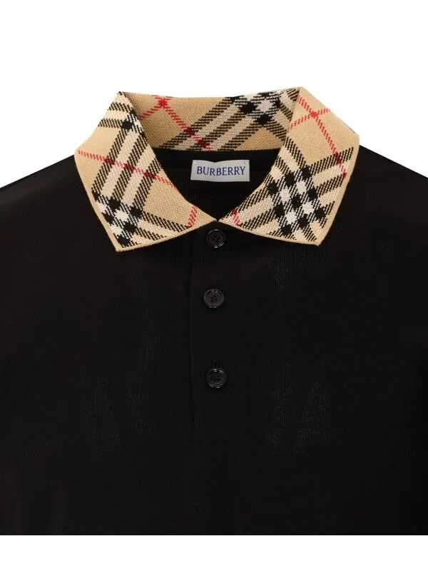 Burberry Check-collared Short Sleeved Polo Shirt - Black
