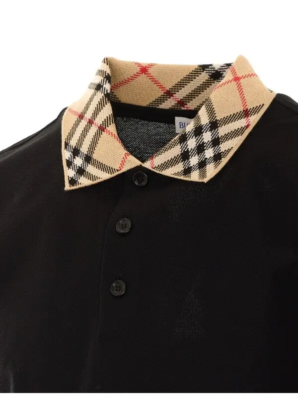 Burberry Check-collared Short Sleeved Polo Shirt - Black