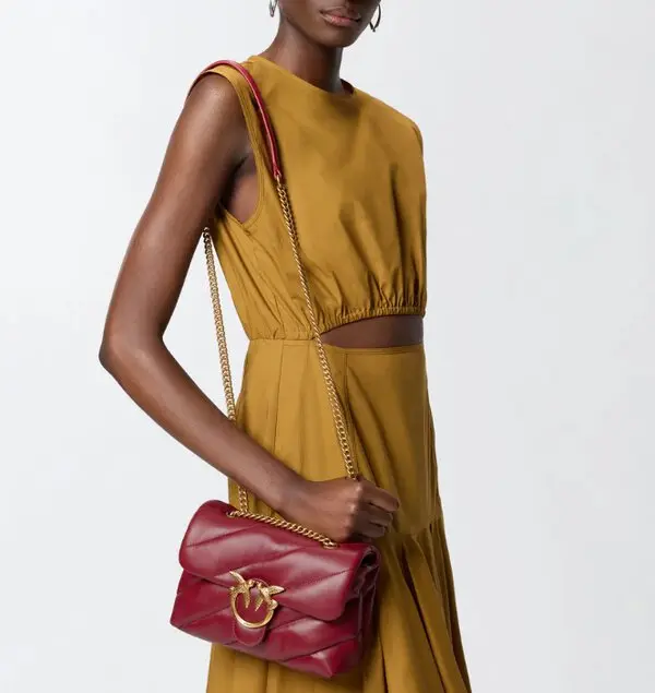 Pinko Love Puff Quilted Mini Shoulder Bag With Chain Strap - Red
