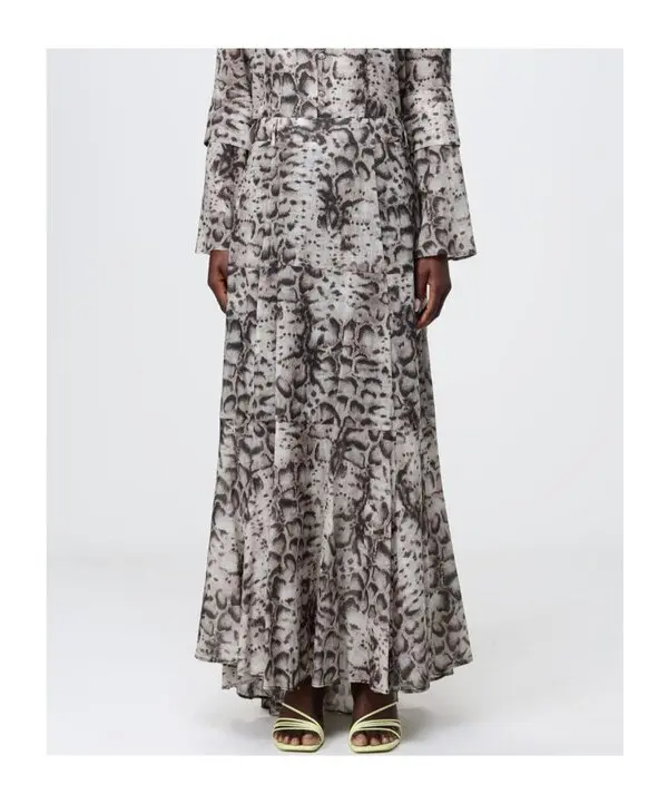 Pinko Agrigento Tiered Maxi Skirt With Animal Print