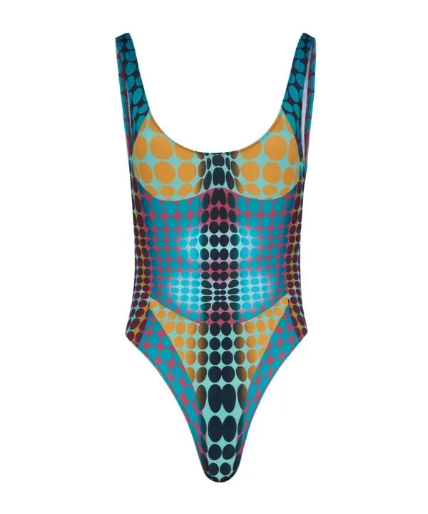 JEAN PAUL GAULTIER Re-edition One-piece Swimsuit With Geometric Print - Blue