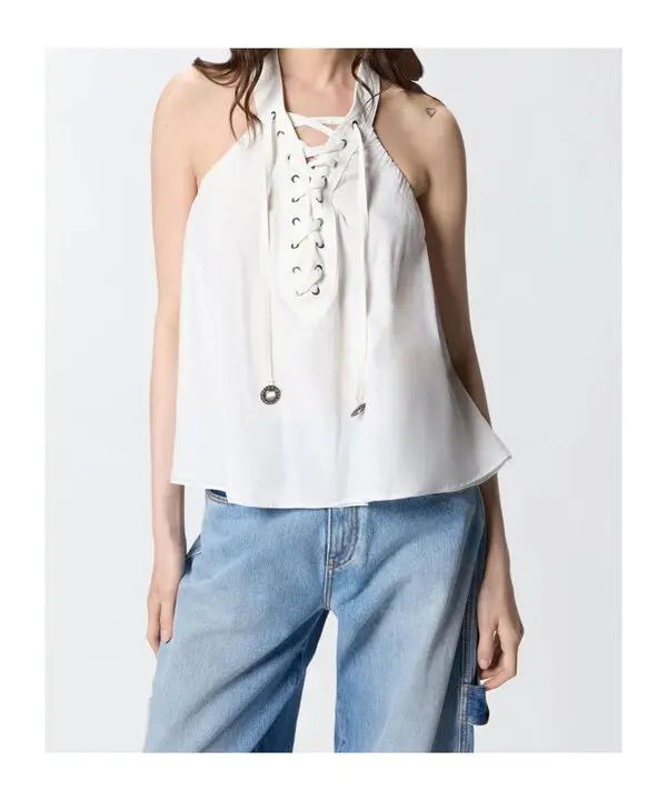 Pinko Lace-up Halterneck Blouse - White