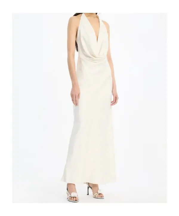 ROTATE BY BIRGER CHRISTENSEN Satin Halterneck Maxi Dress - White