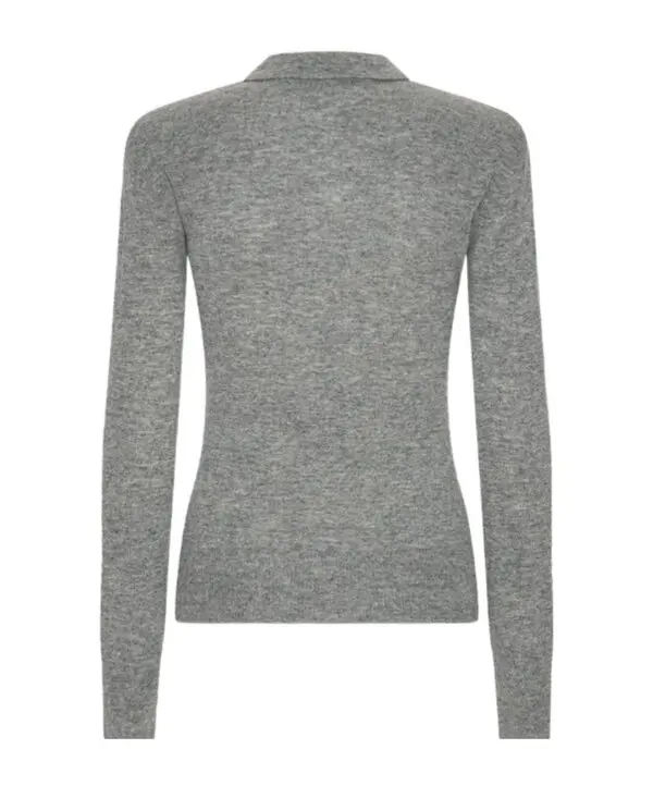 ROTATE BY BIRGER CHRISTENSEN Ribbed Logo Polo Knit Top - Frost Grey