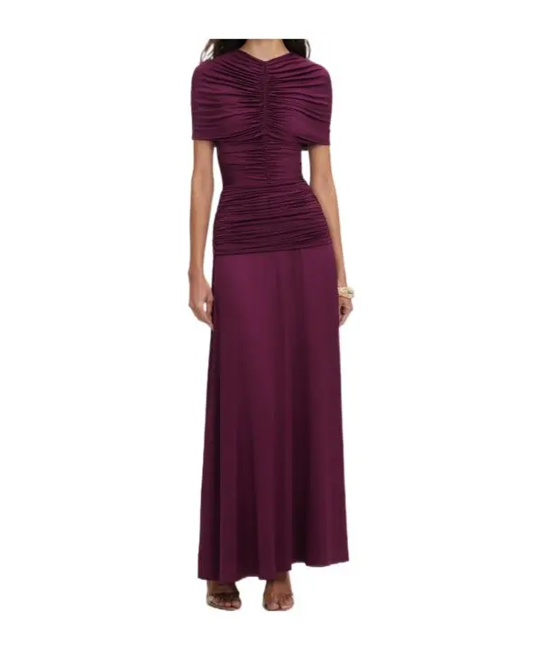 SELF-PORTRAIT Ruched Maxi Dress - Wine Red
