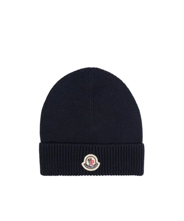 Moncler Logo Cotton Beanie - Black
