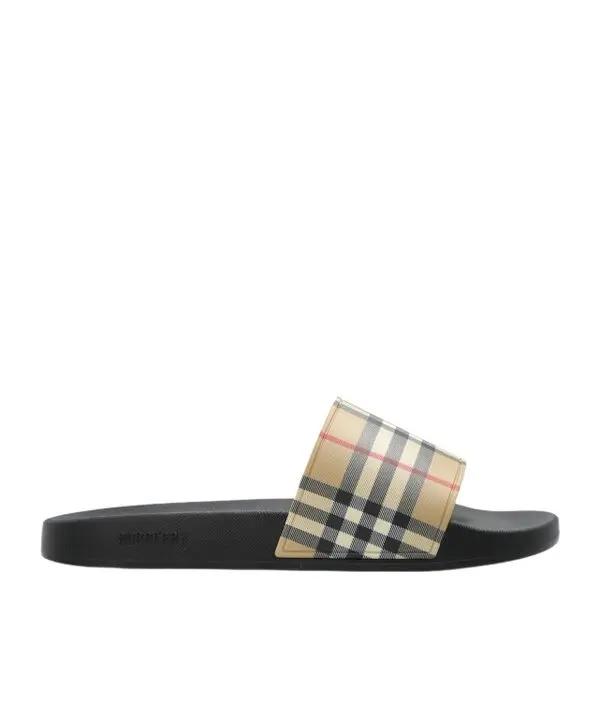 Burberry Check Printed Slip-on Slides - Black