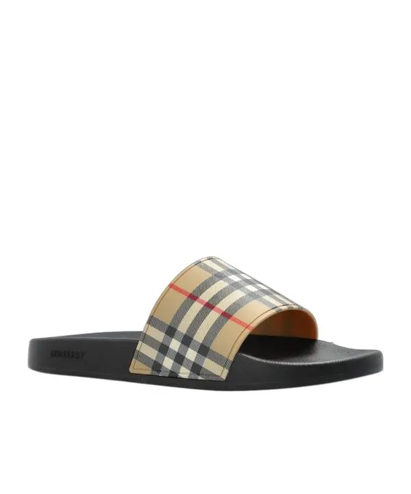Burberry Check Printed Slip-on Slides - Black