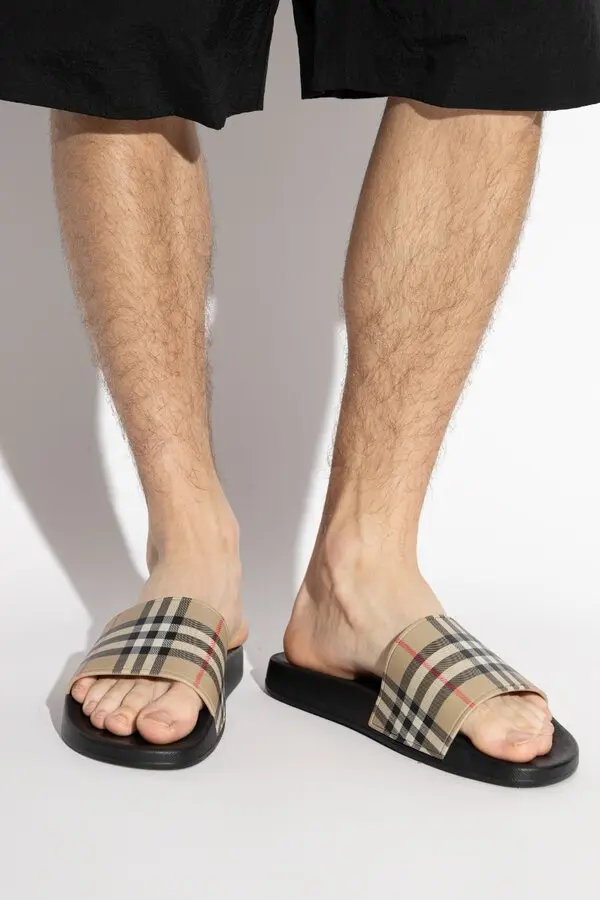 Burberry Check Printed Slip-on Slides - Black