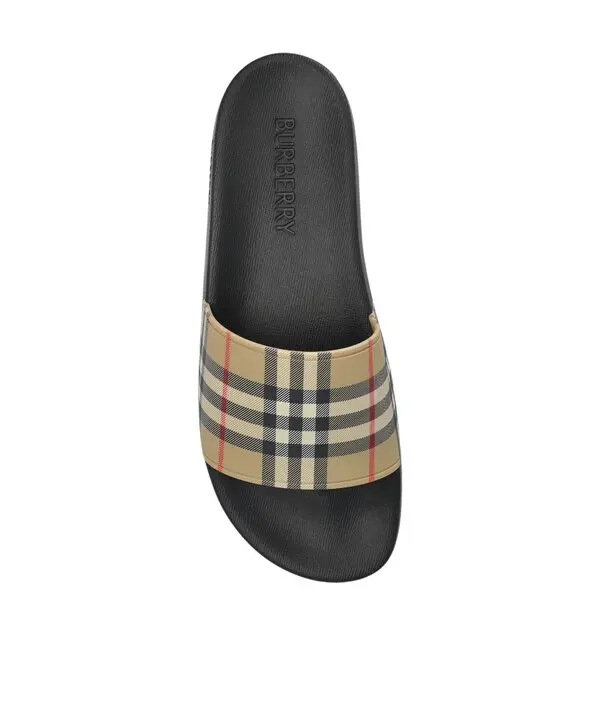 Burberry Check Printed Slip-on Slides - Black