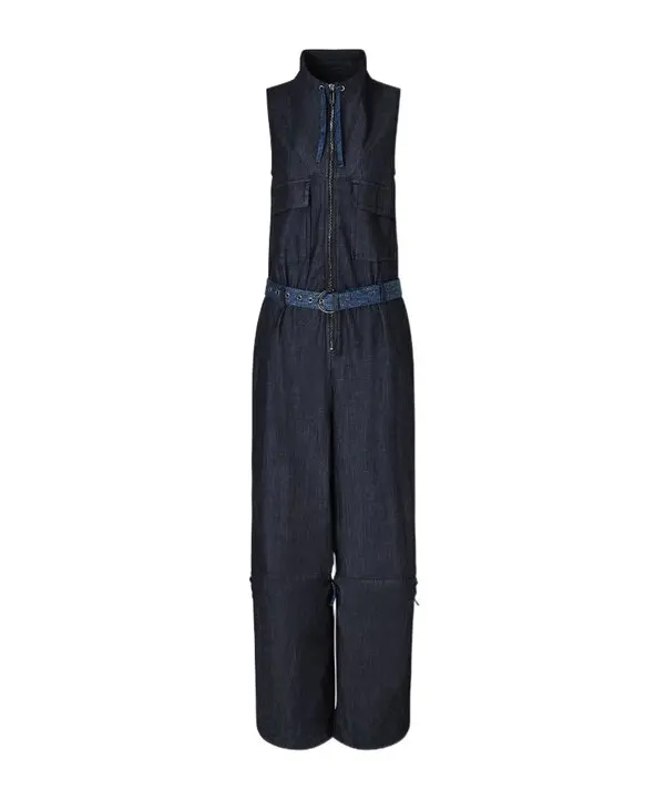 Emporio Armani Sleeveless Embroidered Denim Jumpsuit - Blue