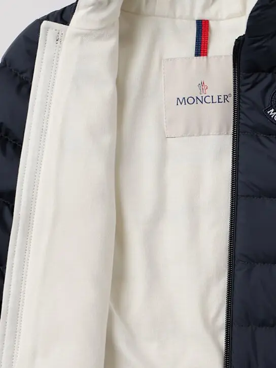 Moncler Hooded Down Jacket With Three-color Logo - Black