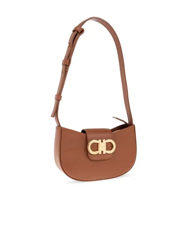 FERRAGAMO Double Gancini Mini Bag - Brown
