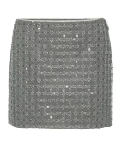 ROTATE BY BIRGER CHRISTENSEN Beaded Mini Skirt With Side Zipper And Sequins - Gray