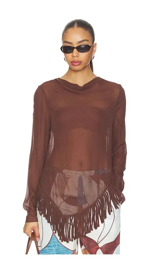 ROAME. Roame Barca Fringe Top - Brown