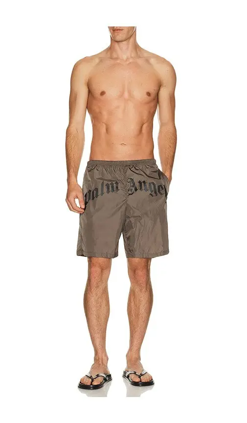 Palm Angels Curved Logo Swim Shorts - Brown
