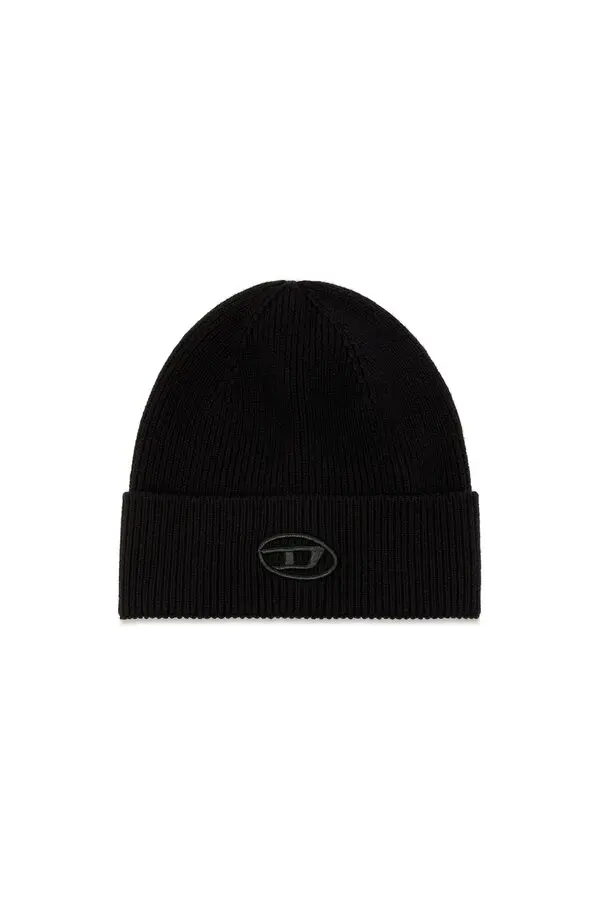 DIESEL® Ribbed Beanie With Embroidered D Logo - Black