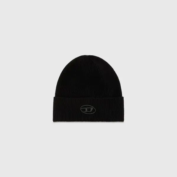 DIESEL® Ribbed Beanie With Embroidered D Logo - Black