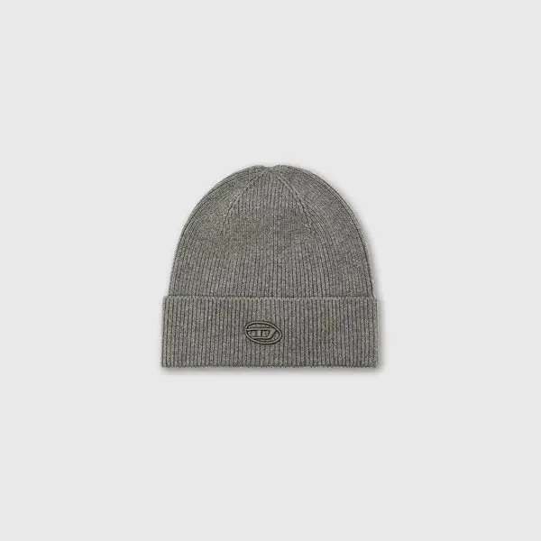 DIESEL® Ribbed Wool-blend Beanie With Embroidered Logo - Grey