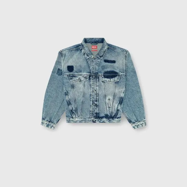 DIESEL® Distressed Patch Effect Denim Trucker Jacket - Blue