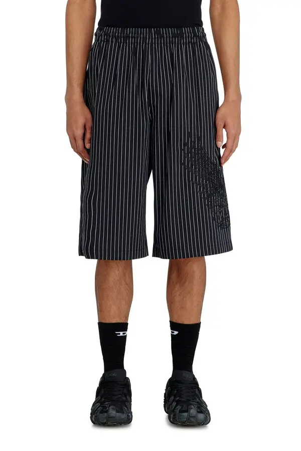 DIESEL® Pinstriped Shorts With Phoenix Embroidery