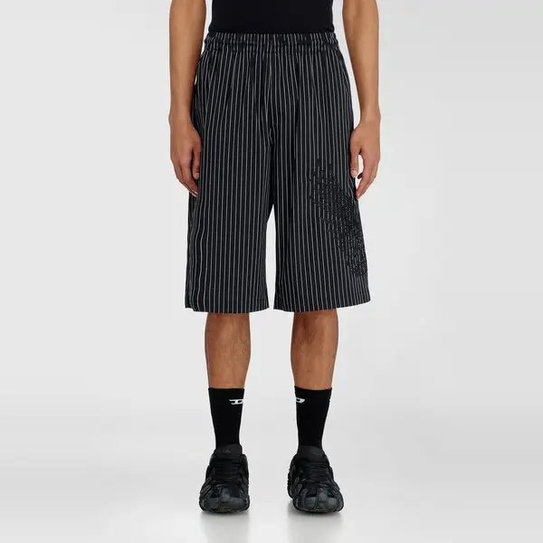 DIESEL® Pinstriped Shorts With Phoenix Embroidery - Black