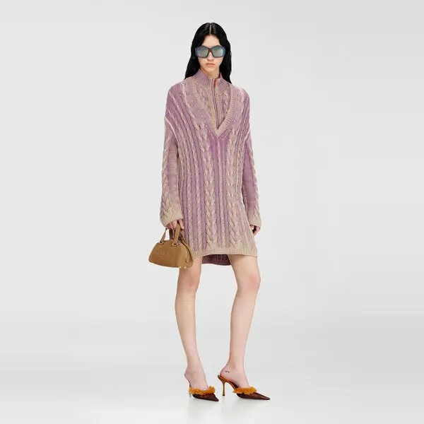 DIESEL® Cable Knit V-neck Sweater Dress - Violet