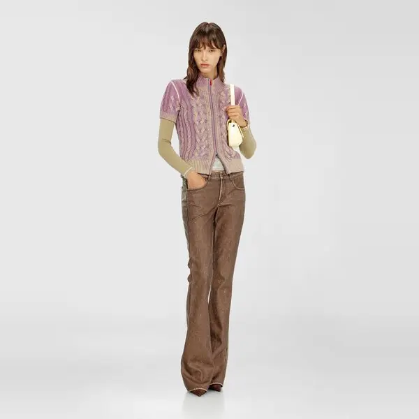DIESEL® Cable Knit Short Sleeve Zip Cardigan - Multicolor