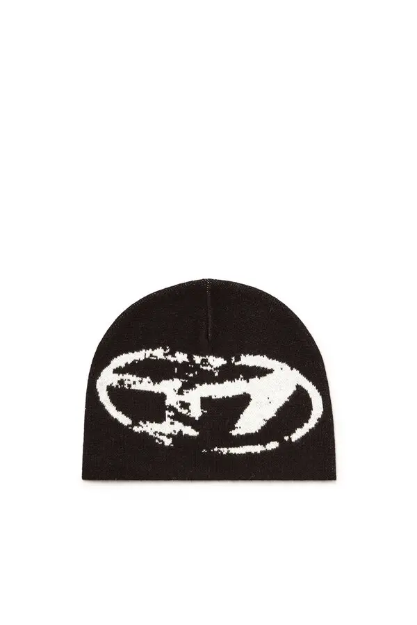 DIESEL® Wool-blend Beanie With Distressed Oval D Logo - Black