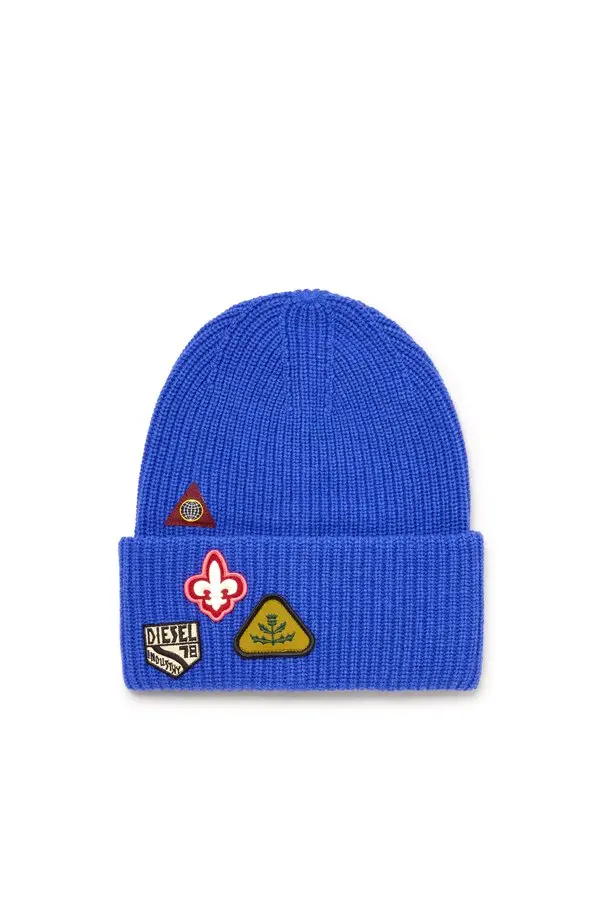 DIESEL® Wool Beanie With Embroidered Patches - Blue