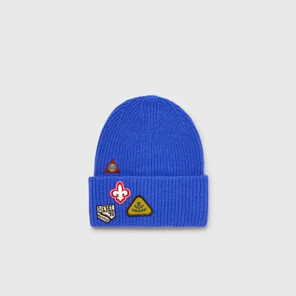 DIESEL® Wool Beanie With Embroidered Patches - Blue
