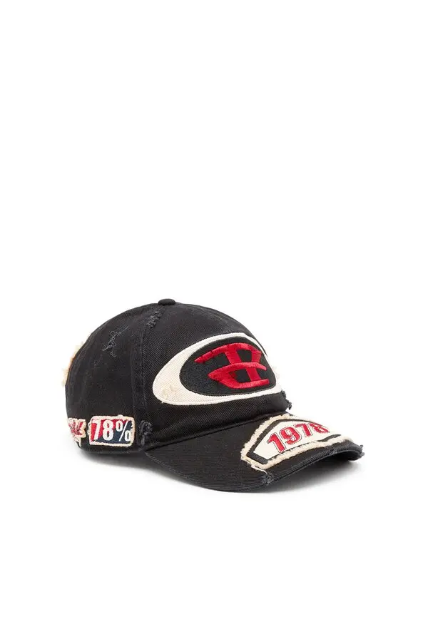 DIESEL® Baseball Cap With Embroidered Patches - Black